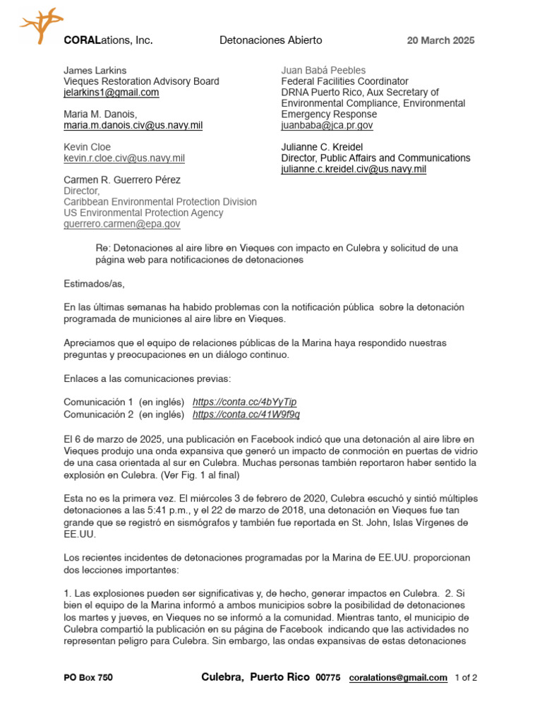 CORALations A US Navy - Vieques - Detonaciones Abierto - UXO | PDF