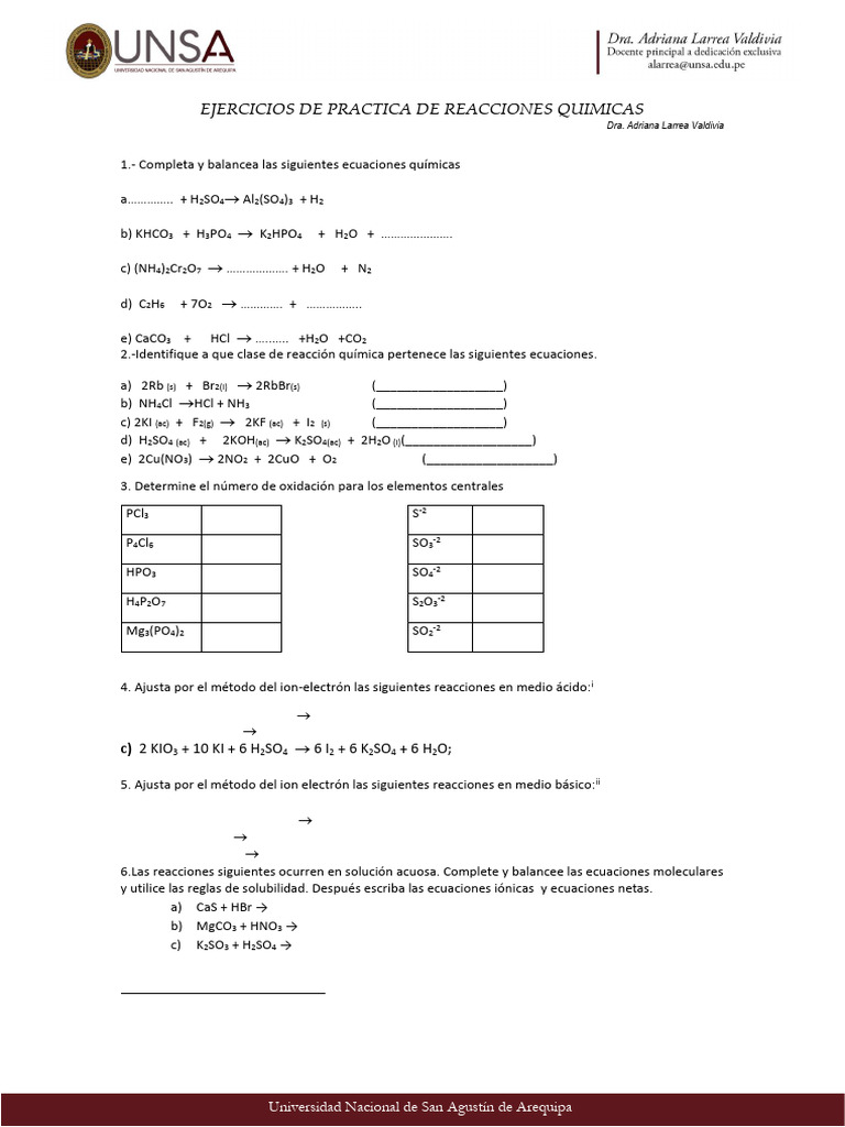 Ejercicios de Practica de Reacciones y Redox | PDF