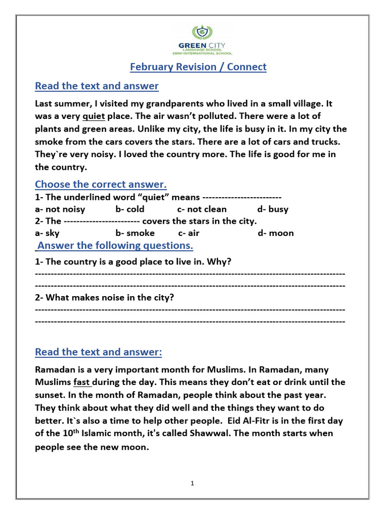 February Revision Connect 4 | PDF | Ramadan