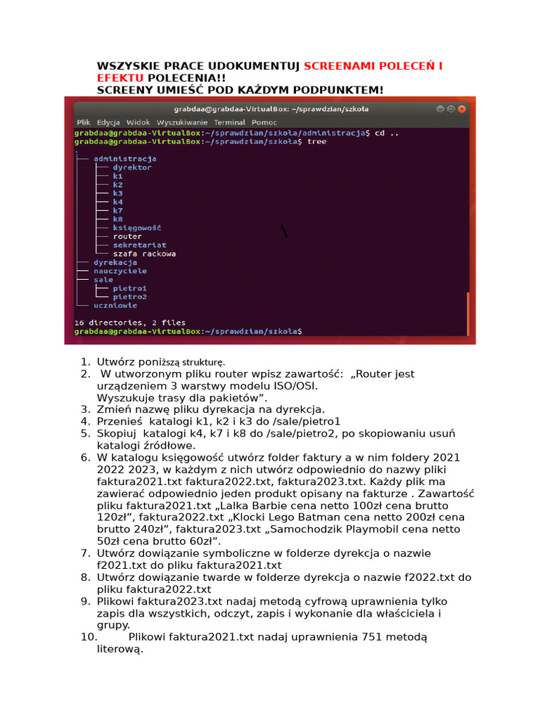 Linux Zadanie Przed Sprawdzianem | PDF