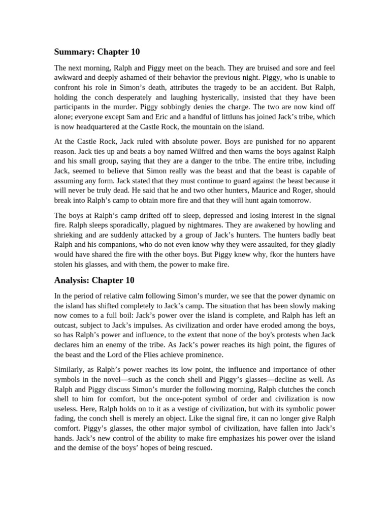 Summary and Analysis Chapter 10,11, 12 Lord of The Flies | PDF