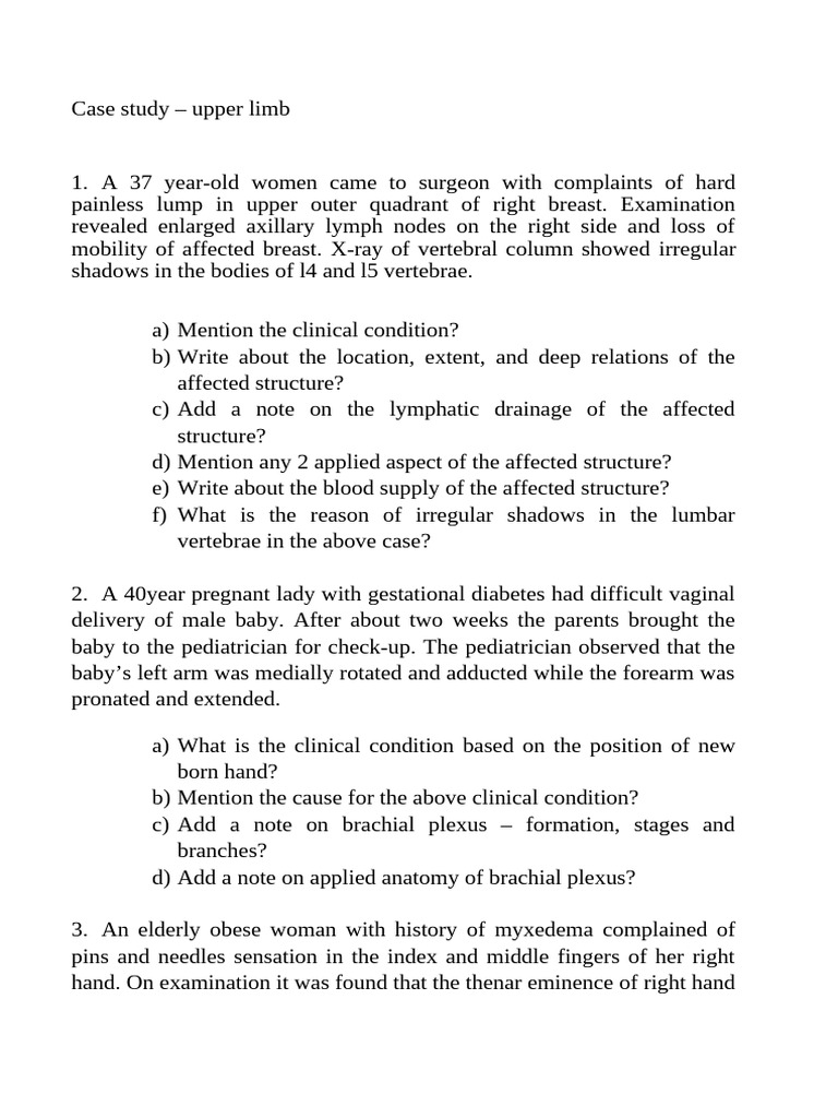 Upper Limb Clinical Case Studies | PDF | Arm | Hand