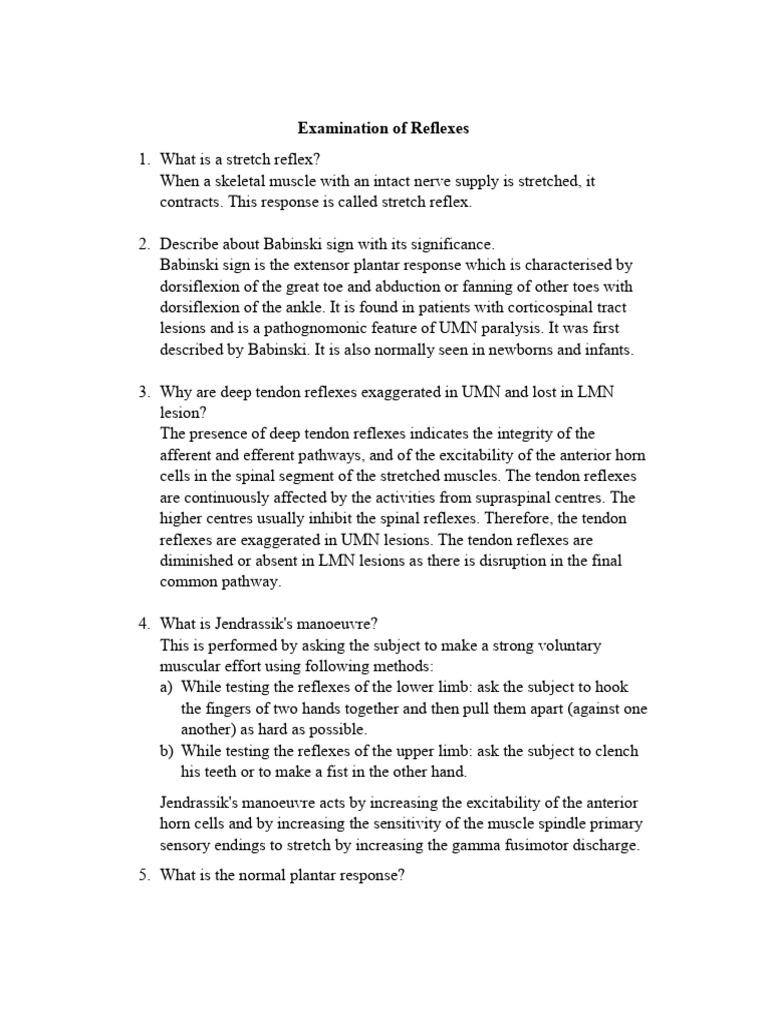 Examination of Reflexes | PDF | Anatomical Terms Of Motion | Nervous System