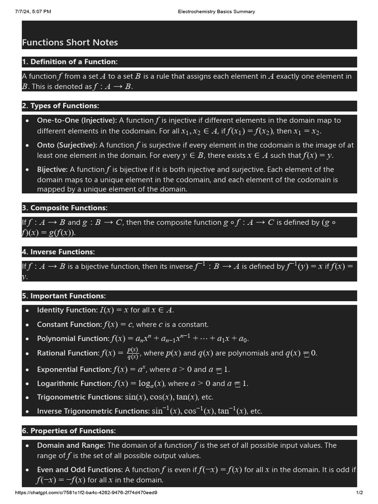 Functions Short Notes and Formula Sheet For Jee Level | PDF | Function ...