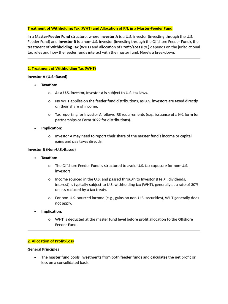 Withholding Tax in Master-Feeder Funds | PDF | Taxes | Money