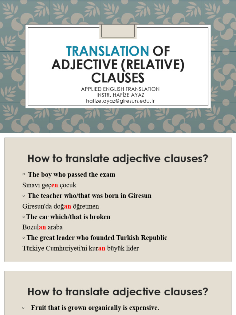 Adjective Clauses - Translation Practices | PDF