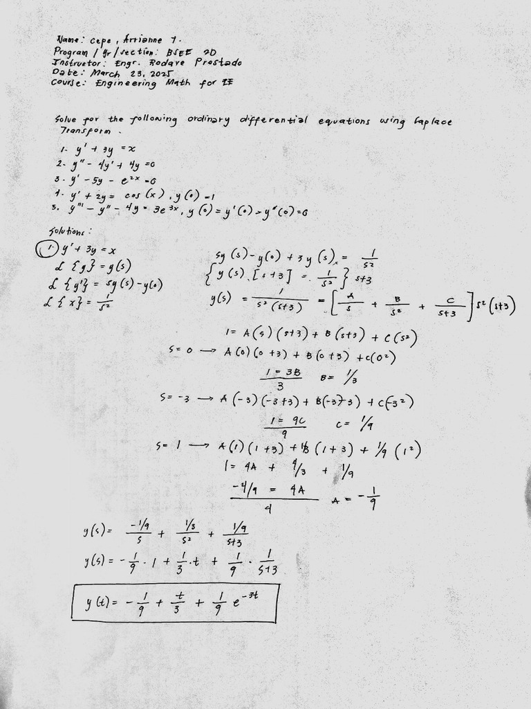 Solving DE using LAPLACE TRANSFORM | PDF