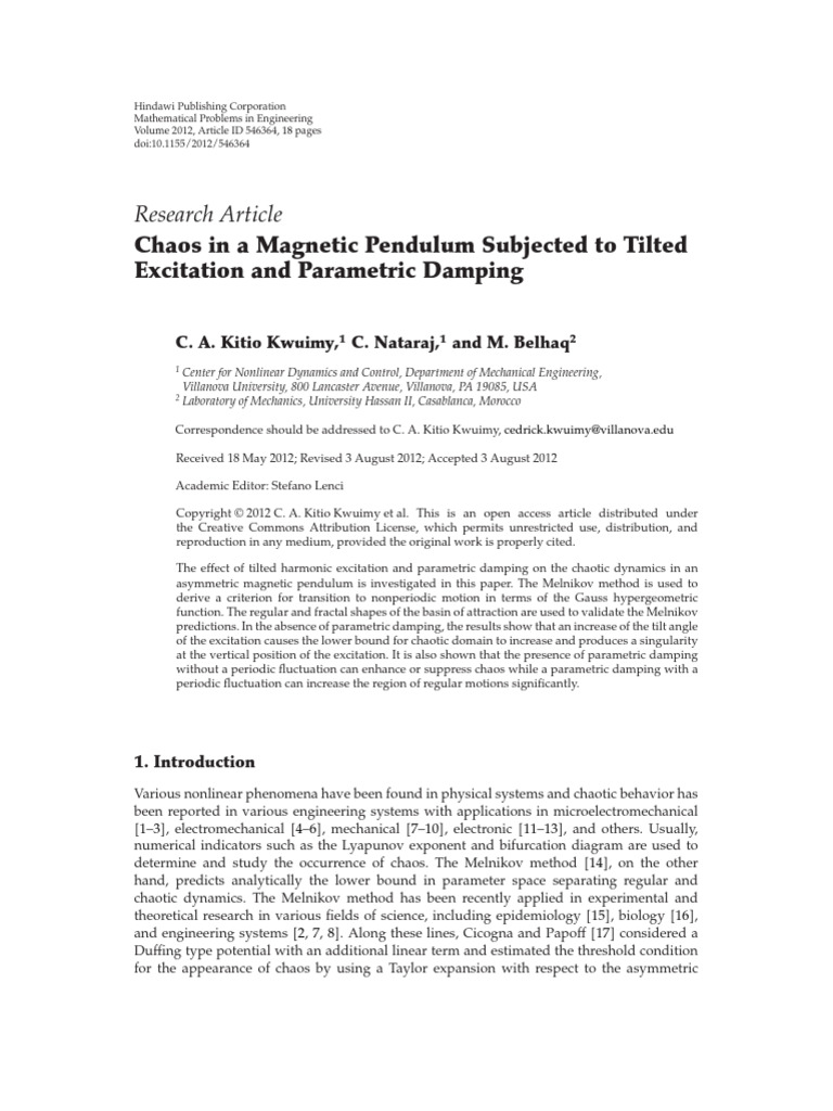 Chaos in A Magnetic Pendulum Subjected To Tilted Excitation and Parametric Damping | PDF | Chaos ...