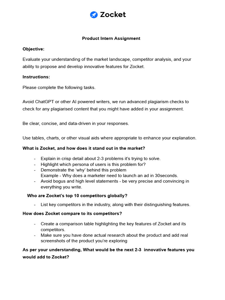 Product Intern Assignment | PDF