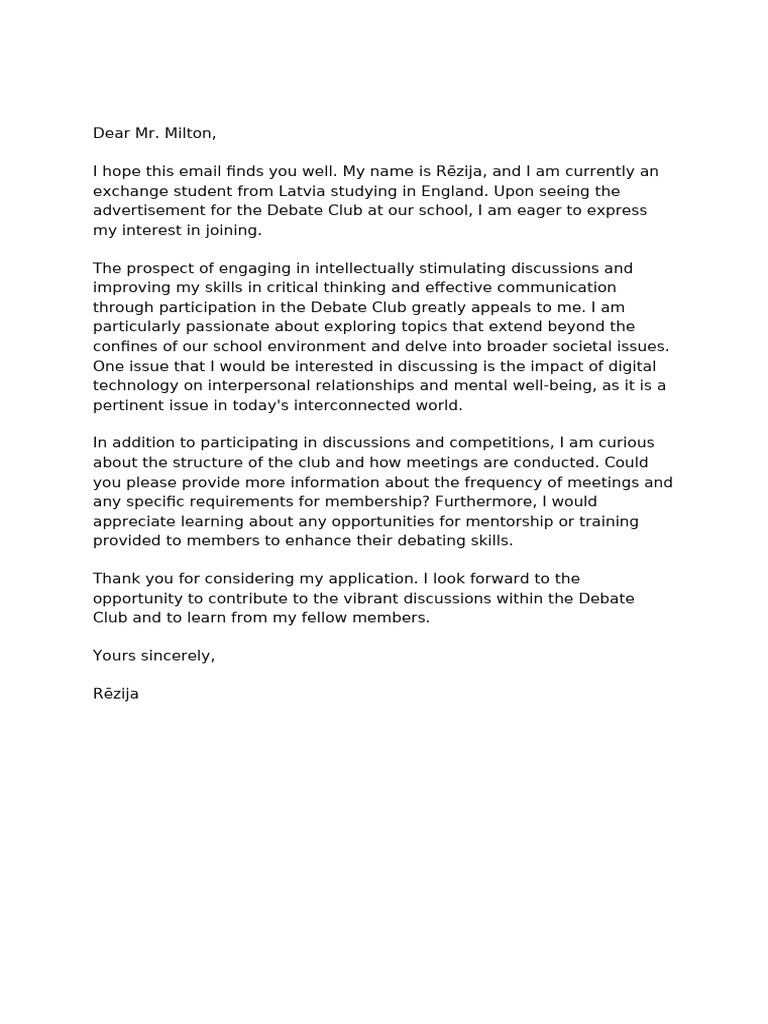 Debate Club Membership Inquiry | PDF