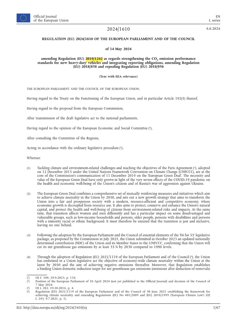 EC 2019 1242 Amendment 2024 1610 | PDF | European Union | Infrastructure
