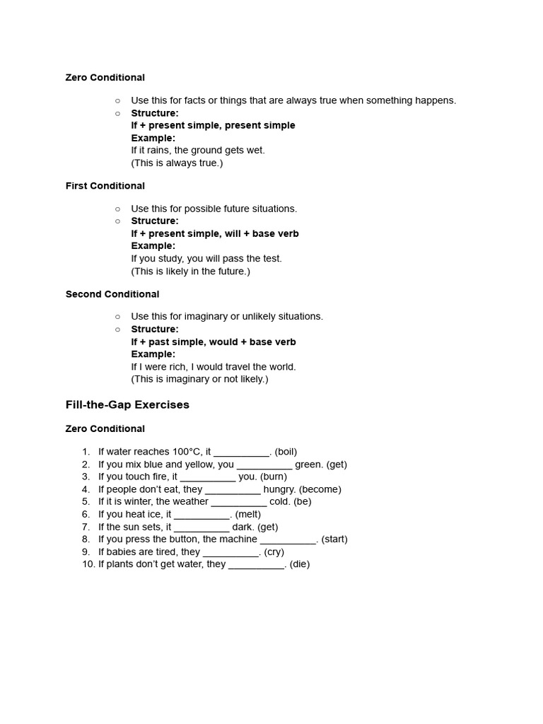 0, 1st and 2nd Conditionals | PDF
