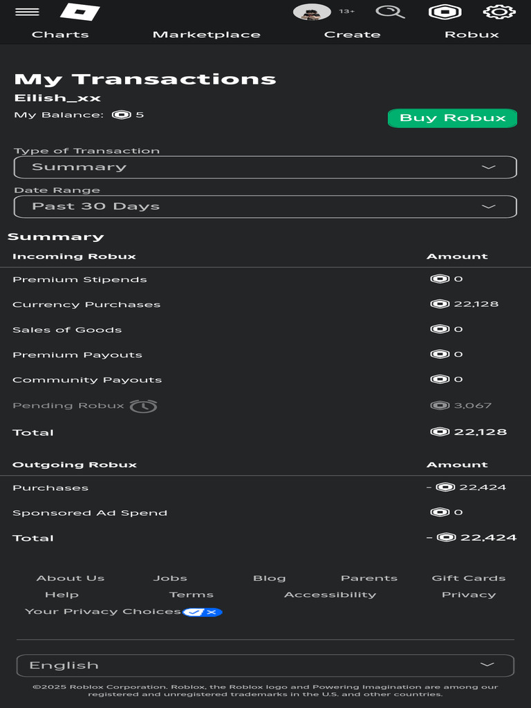 My Roblox Transactions Summary | PDF