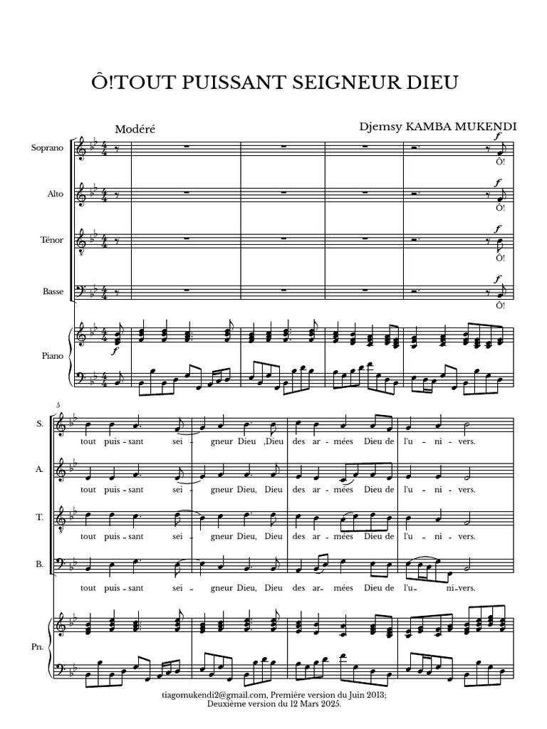 Ô! Tout Puissant Seigneur Dieu | PDF | Musique vocale | Chant