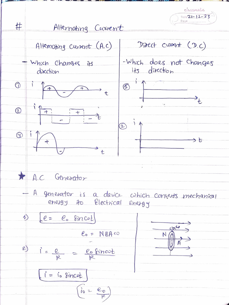 AC Circuit Alakh Sir Handwritten Notes | PDF