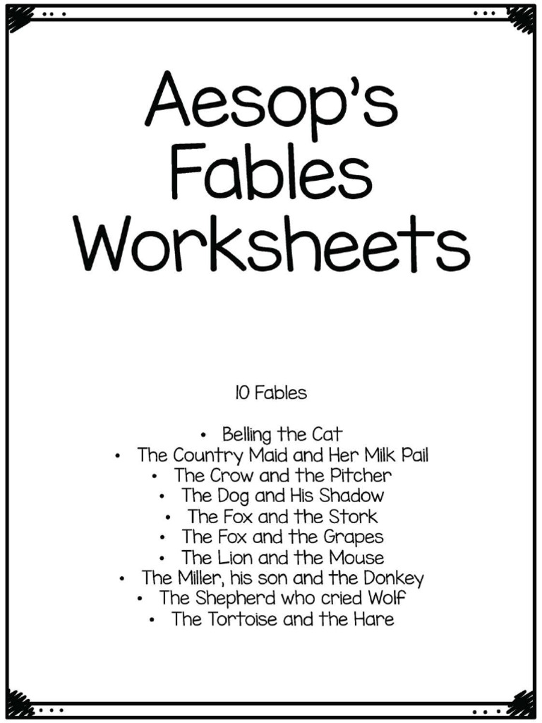 Aesop Fables Worksheets Part 1 A | PDF