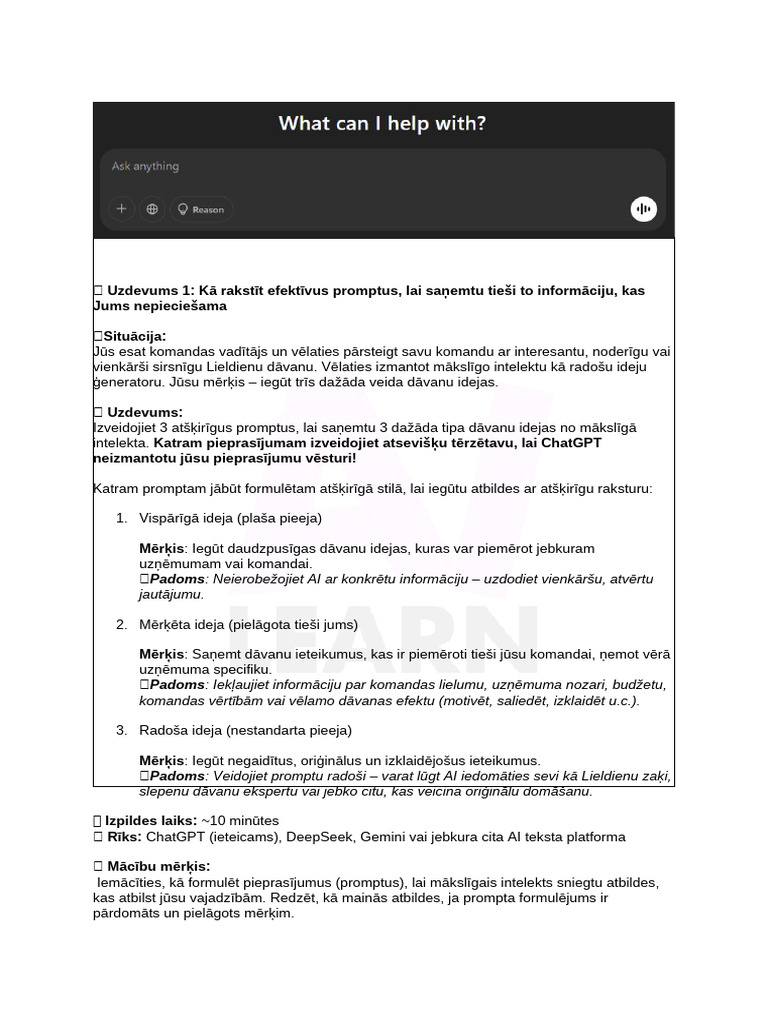 Dalībniekiem - 2. Nodarbība - LearnAI - Praktiskā daļa | PDF