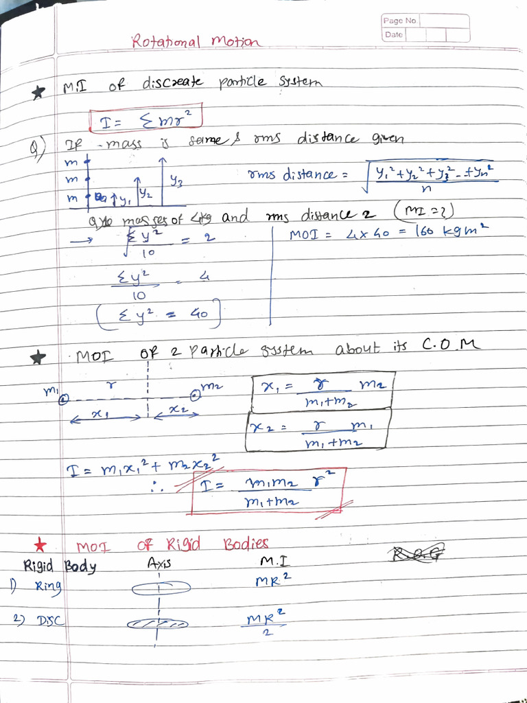 Rotational Motion Short Notes Handwritten | PDF | Motion (Physics ...