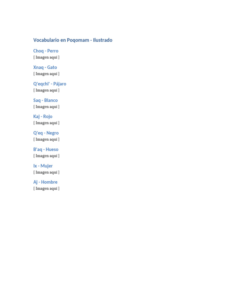 Vocabulario Poqomam Ilustrado Con Imagenes | PDF