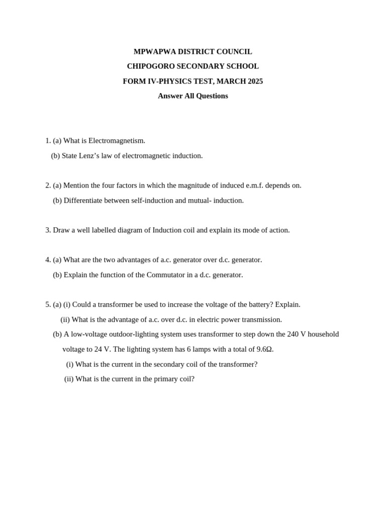 Electromagnetism Test-F4 | PDF
