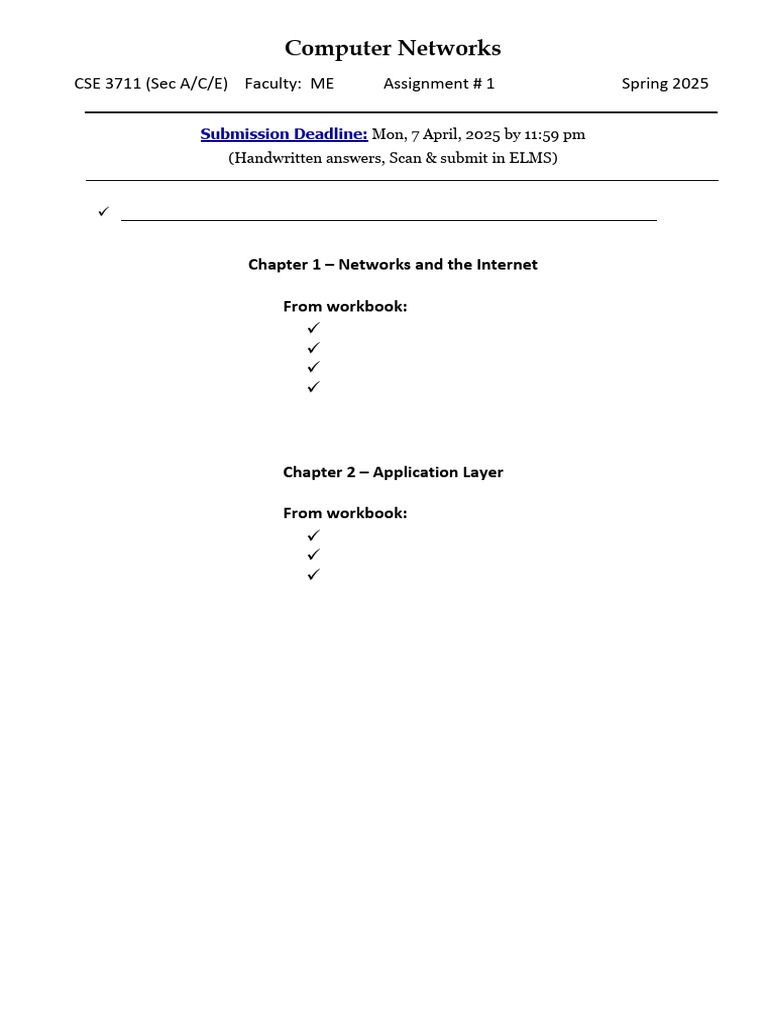 0-CSE 3711 - Assignment # 1 - Spring 2025 | PDF