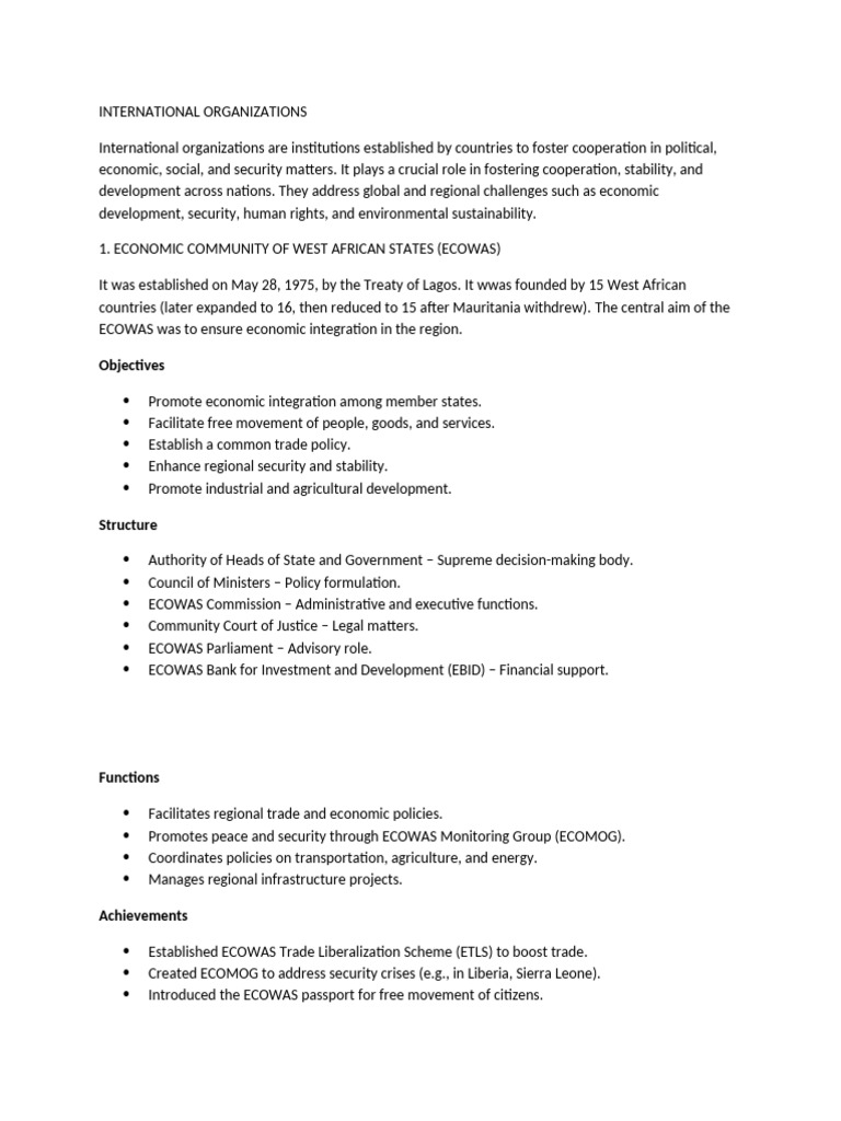 Overview of Major International Organizations | PDF | Pan Africanism ...