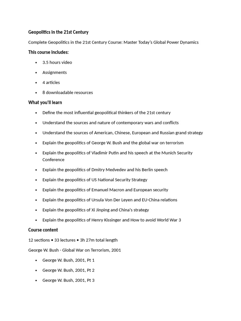 Master 21st Century Geopolitics Course | PDF | Nato | World Politics