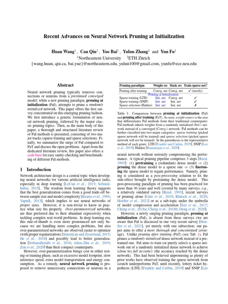 Recent Advances on Neural Network Pruning at Initialization | PDF ...