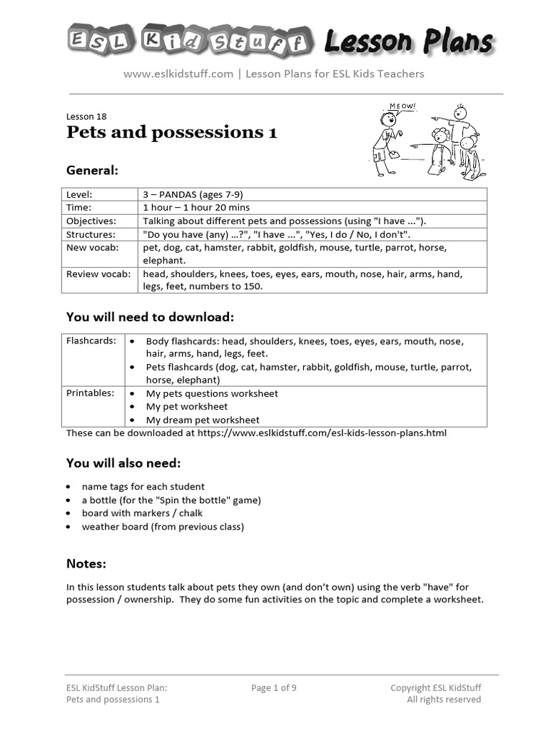 PDF Level 3 Lesson 18 Pets and Possessions 1 US | PDF | English As A Second Or Foreign Language ...