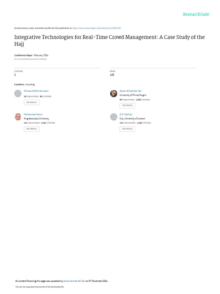 Integrative Technologies For Real-Time Crowd Management A Case Study of The Hajj | PDF ...