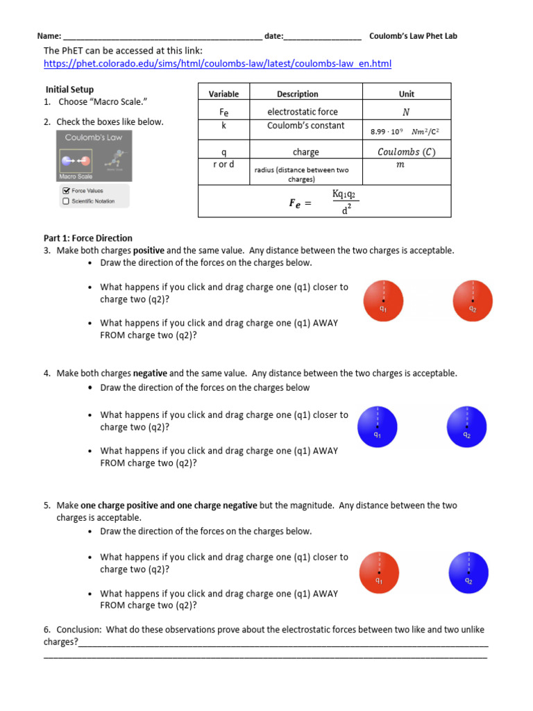 5 - Coulombs Law PhET Lab | PDF | Force | Mechanics
