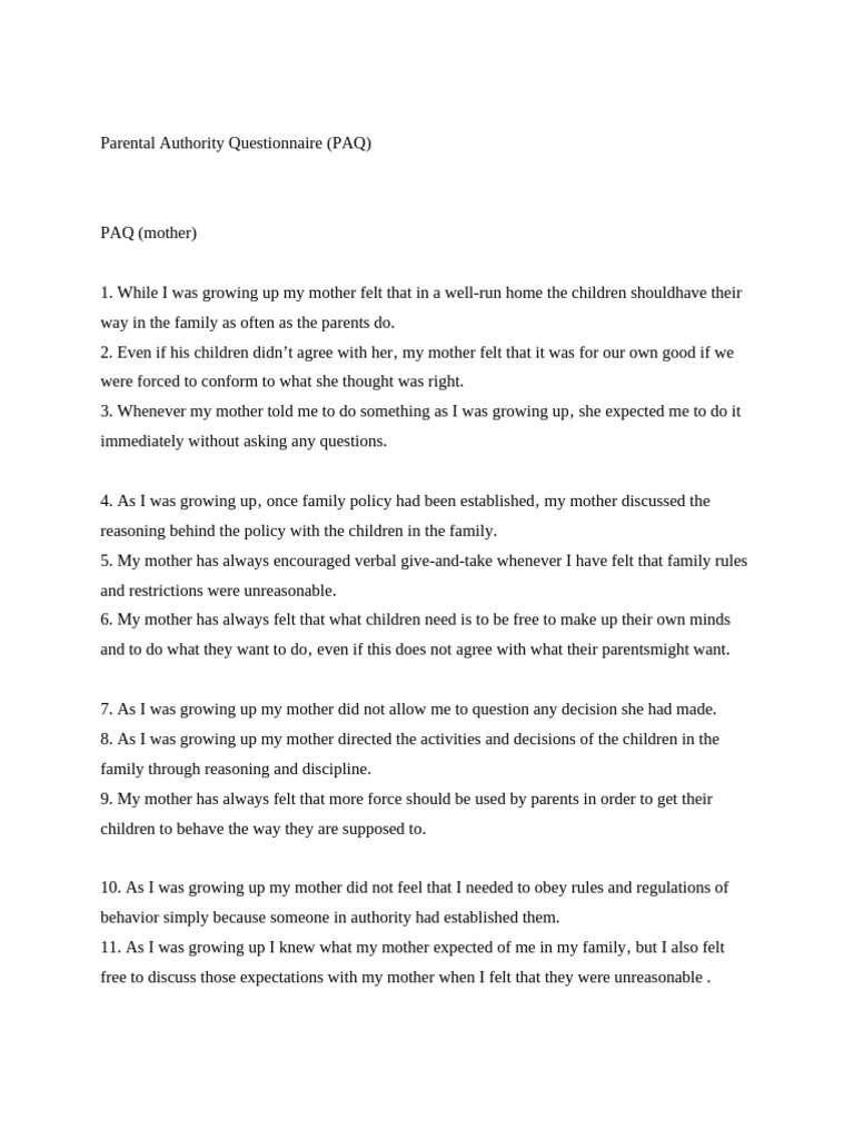 Parental Authority Questionnaire | PDF | Rationality | Behavior