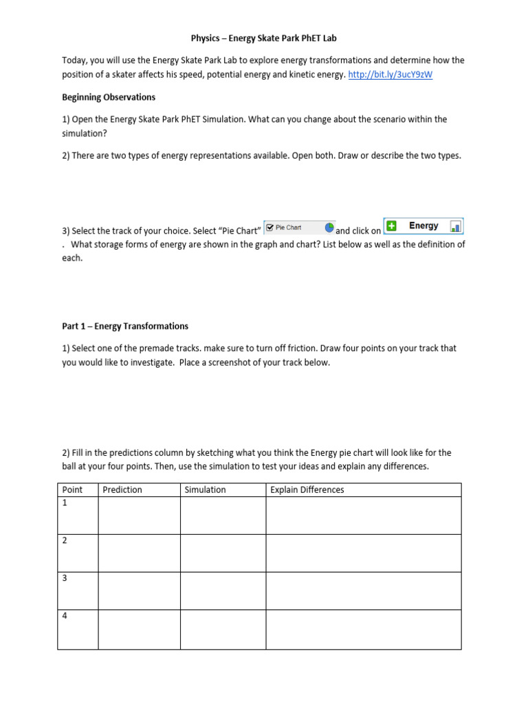 EnergySkatePark Student | PDF | Friction | Kinetic Energy