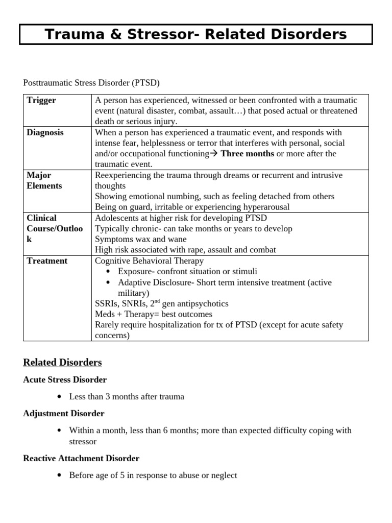 Trauma and Stressor Related Handout | PDF
