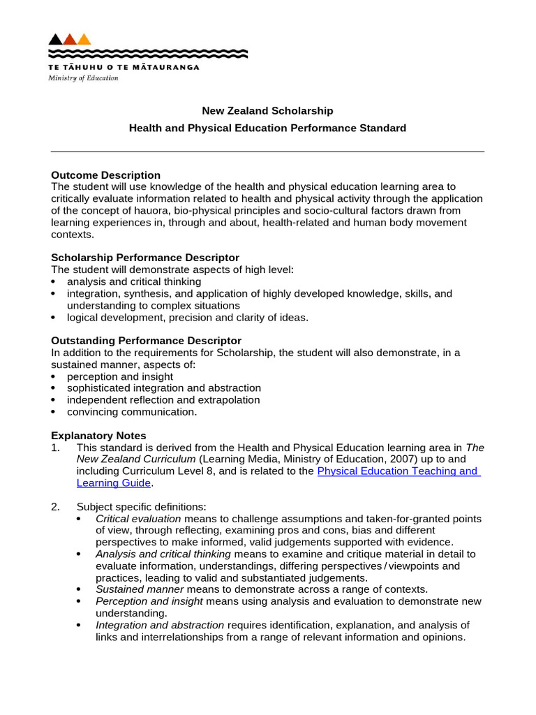 Health and Physical Education Performance Standard | PDF | Critical ...