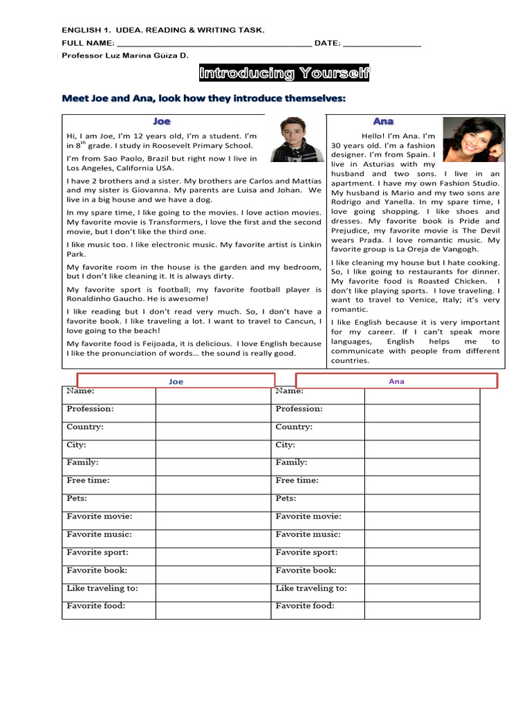 Reading Comprhension - Personal Information-Reading | PDF