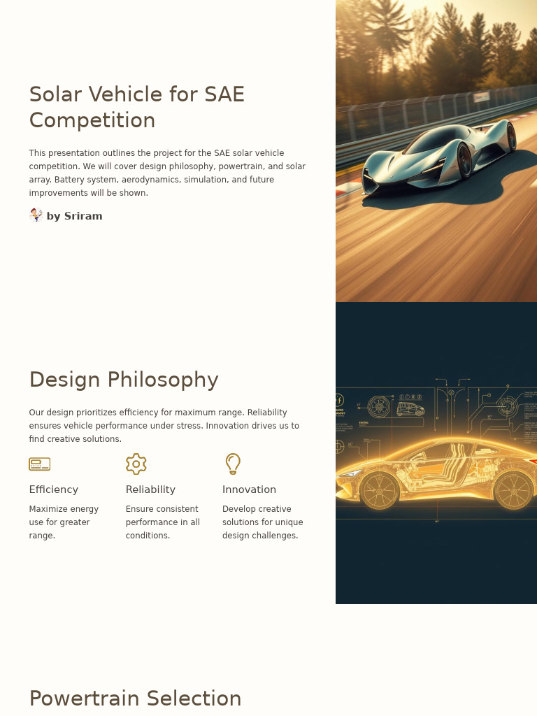 SAE Solar Vehicle Project Overview | PDF | Vehicles | Electricity