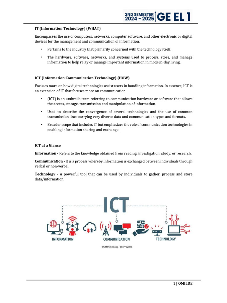 Module 1 Lesson 1 Introduction To ICT and History of Computers | PDF