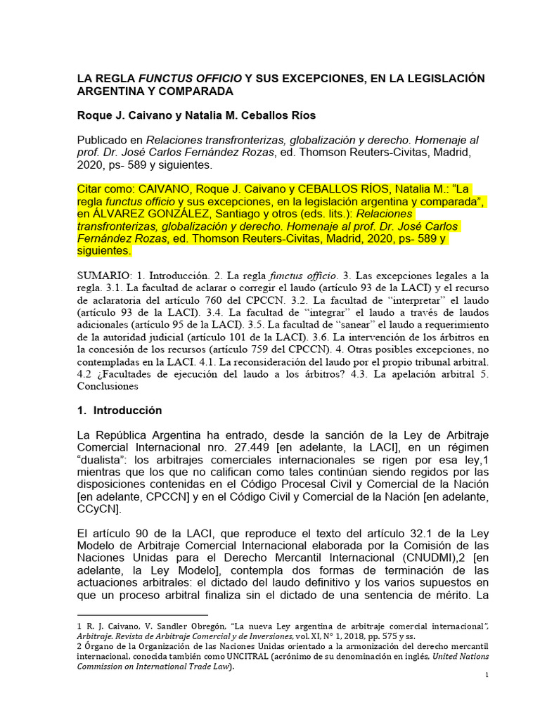 Functus Officio en Arbitraje Argentino | PDF | Arbitraje | Anulación