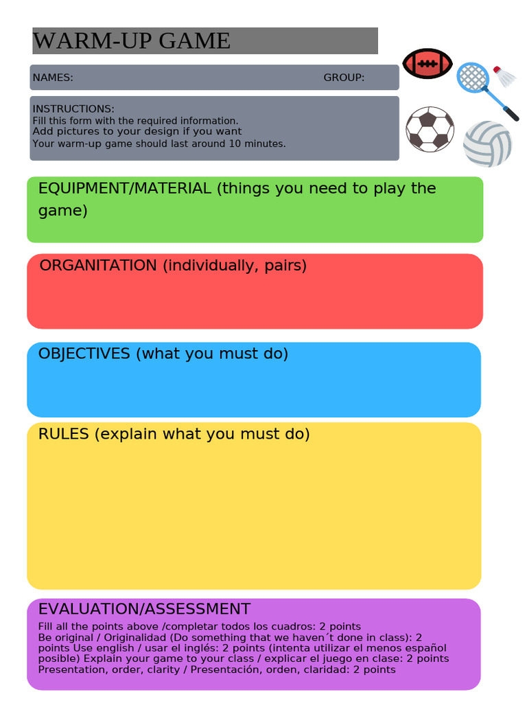 Warm-Up Game Planning Template | PDF