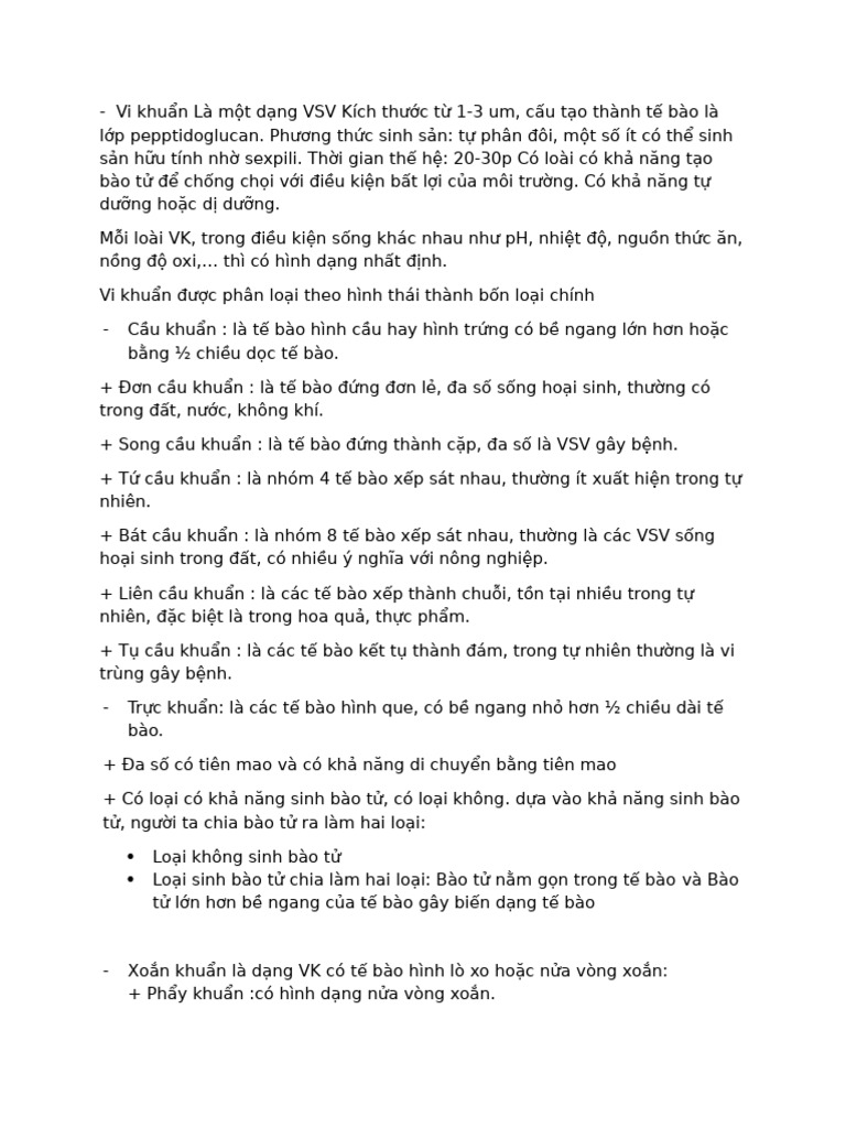 Vi khuẩn Là một dạng VSV Kích thước từ 1 | PDF