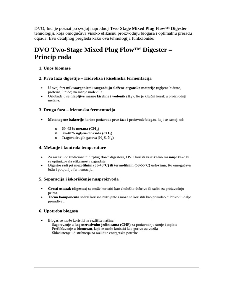 DVO Two-Stage Mixed Plug Flow™ Digester - Princip Rada | PDF