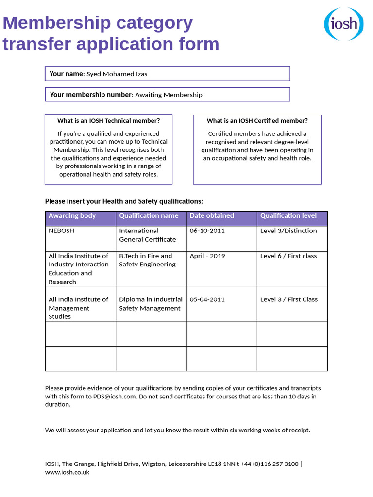 Health and Safety Qualifications Form | PDF | Labor Relations | Working ...