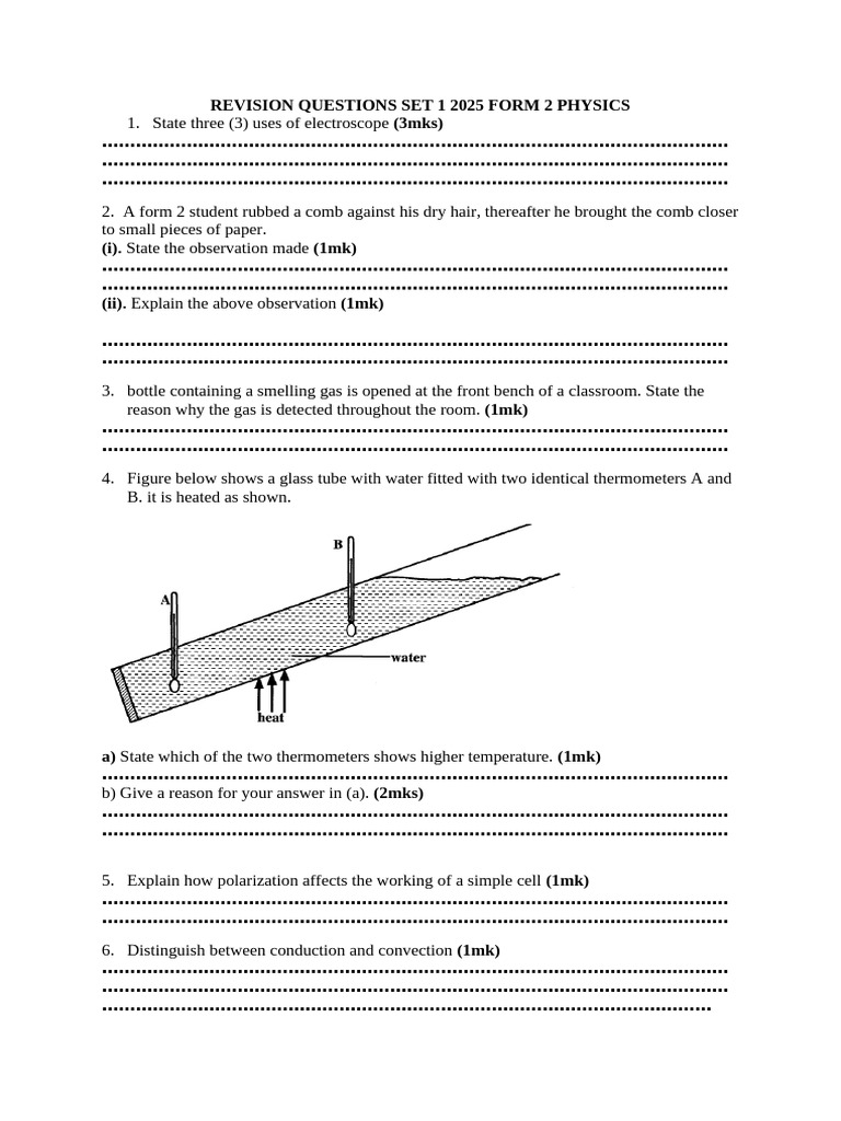 Form 2 Phy PP1 2025 | PDF | Temperature | Thermometer