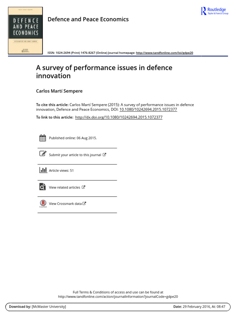 A Survey of Performance Issues in Defence Innovation: Defence and Peace ...