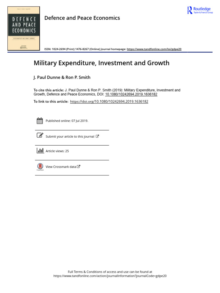 Military Expenditure, Investment and Growth: Defence and Peace Economics | PDF | Economics ...