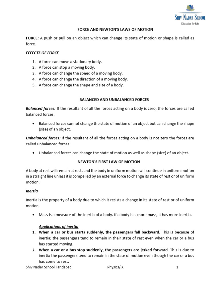 Effects of Force: Force and Newton'S Laws of Motion Force | PDF ...