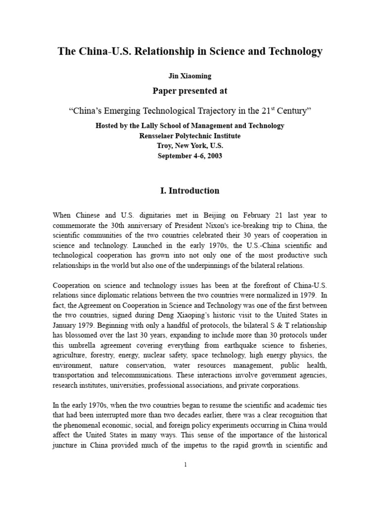 China-US Relationship in Science and Technology | PDF | China | World ...