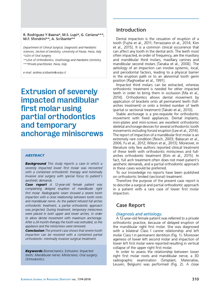 Extrusion of Impacted Mandibular Molar | PDF | Orthodontics | Dentistry