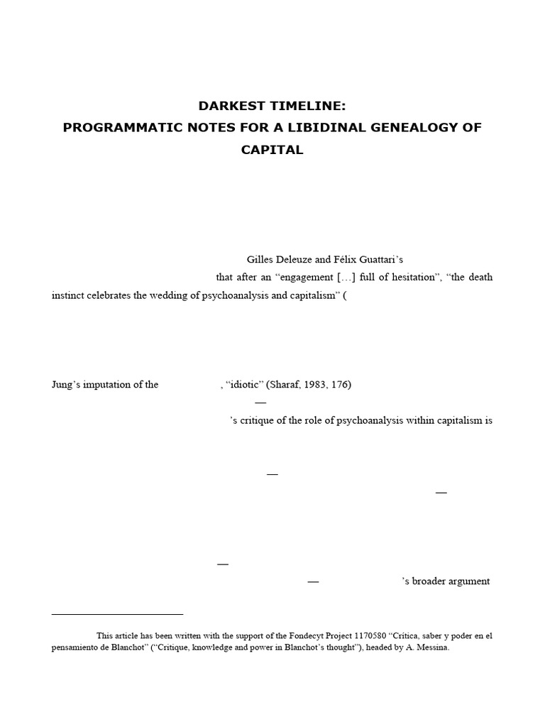 Darkest Timeline - Programmatic Notes For A Libidinal Genealogy of ...